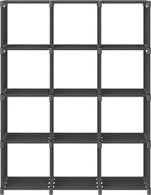 Výstavní police s 12 přihrádkami šedá 103 x 30 x 141 cm textil 322616