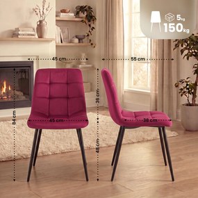 Sada 2 jídelních židlí Tilde samet – červená
