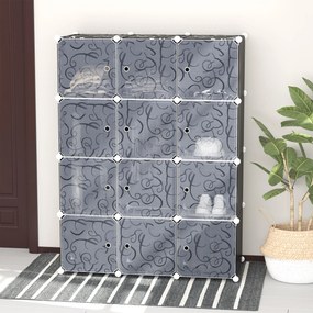 HOMCOM DIY Systém Šatníku se 2 Velkými a 9 Malými K cubes, Úložný prostor, Botník, Knihovna, Hračkový K cabinet Černá 111 x 47 x 145 cm