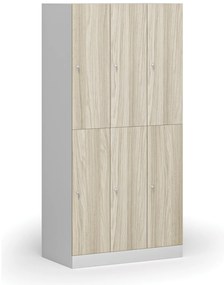 Šatní skříňka S1 s úložnými boxy, 6 boxů, 1850 x 900 x 500 mm, demont, cylindrický zámek, laminované dveře, dub přírodní