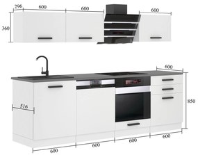 Kuchyňská linka Belini Premium Full Version 240 cm černý lesk s pracovní deskou LINDA
