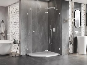 Mexen Lunar, pravý výklopný pětiúhelníkový sprchový kout 90 x 80 cm, 8mm čiré sklo, bílý profil, 831-090P-080L-20-00-P