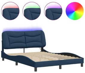 vidaXL Rám postele s LED osvětlením modrý 140 x 190 cm textil