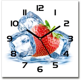 Wallmuralia Skleněné hodiny čtverec Jahoda s ledem 30x30 cm