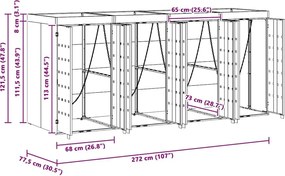 vidaXL Úložný box na 4 popelnice Světle šedá 272 x 77,5 x 121,5 cm [3394750]