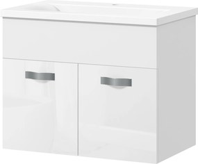 Kleankin Závěsná Koupelnová Skříňka se Dřezem, 2 Dveře s Tichým Zavíráním, 61x40x50cm, Lesklá Bílá | Aosom