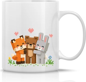PIXELOVÁ ZVÍŘÁTKA - klasický bílý keramický hrníček 300 ml