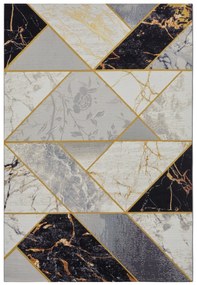 Hanse Home, Kusový koberec Flair 105610 Noble Black Grey Gold – na ven i na doma, 80x165, šedá, chodba / předsíň