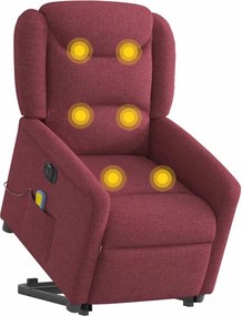 Elektrické zvedací masážní polohovací křeslo vínové textil 3303227