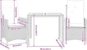 3dílný bistro set s poduškami černý polyratan 3276831