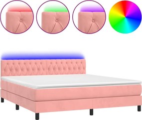 Box spring postel s matrací a LED růžová 160x200 cm samet 3134596