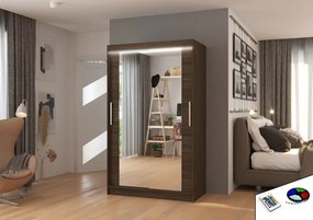 Posuvná skříň se zrcadlem a LED osvětlením TIBAGO 120 choco
