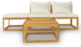 vidaXL 3057658 Marketos 4 Piece Garden Lounge Set with Cushion Cream Solid Acacia Wood (311855+311863)
