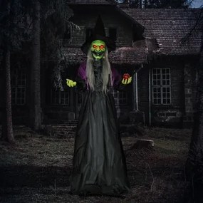 HOMCOM čarodějnice s otráveným jablkem, halloweenská dekorace, strašidelné zvuky, červené oči, pohyblivé paže, 180 cm
