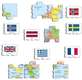 Larsen Vzdělávací puzzle Evropa Mapa a vlajky 70 dílků