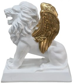 Bílá antik dekorace Lev se zlatými křídly – 24x13x25 cm