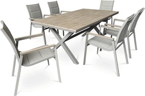 Stůl zahradní 180x100x75, deska polywood v dekoru světlého dubu, hliníková konstrukce, béžová barva