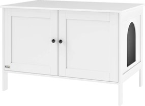 PawHut Kočičí Záchod Kabinet Kočičí Dům s Dělicími Dveřmi Kočičí Toaleta Kočičí Kabinet pro Velké Kočky Stolek Kočičí Doupě 80 x 51 x 54 cm Bílý | Aos