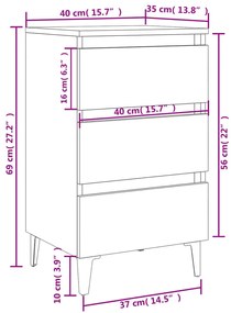 Noční stolek s kovovými nohami kouřový dub 40 x 35 x 69 cm - Default Title