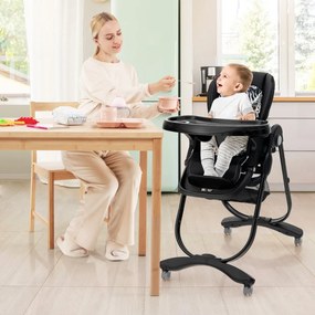 Costway Skládací vysoká židle s kolečky a nastavitelnou výškou