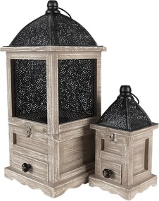 Set dvou dřevěných luceren Elliese se šuplíčky - 20*20*53 / 14*14*25 cm