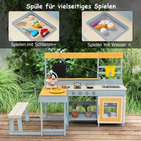 Costway Dětská bahenní kuchyňka smrkové dřevo piknikový stůl lavice tabule