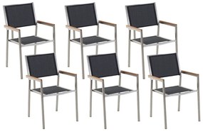 Sada šesti černých zahradních židlí z nerezové oceli GROSSETO Beliani