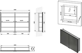 Sapho Sapho, INTEGRA zápustná galerka s LED osvětlením, 105x70cm, IN105
