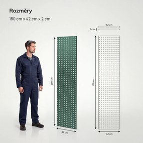 Perforovaná tabule k regálu zelená: JOHNNY, 2 kusy, 1800 x 20 x 420 mm