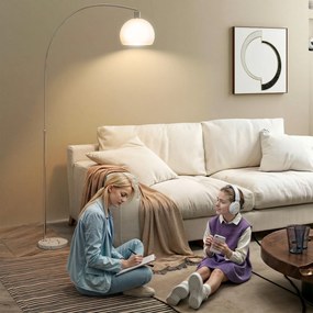 HOMCOM Stojací lampa, ohnutá hlava, nožní spínač, mramorový podstavec, plastový stínidlo, bílá
