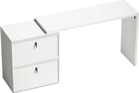 HOMCOM Reverzní psací stůl do tvaru L s 2 závěsnými zásuvkami Moderní design pro malé prostory Domácí kancelář Bílá