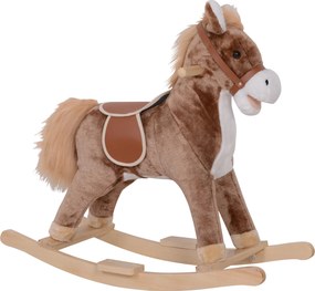 HOMCOM Houpací hřebec s cowboyským sedlem - Velké pohodlí, krátký měkký plyš, topolové dřevo, hnědý