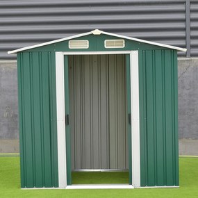 Plechový zahradní domek na nářadí, zelená / bílá, 2x1,3x1,8 m, HAMAL TYP 1