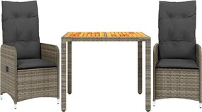 3dílný zahradní bistro set s poduškami šedý polyratan 3277019