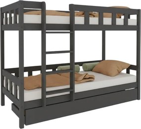 Benlemi Patrová postel PLOTTY s žebříkem 90x200 cm Zvolte barvu: Tmavě šedá, Zvolte šuplík: Úložný šuplík, Zvolte stranu: Vlevo