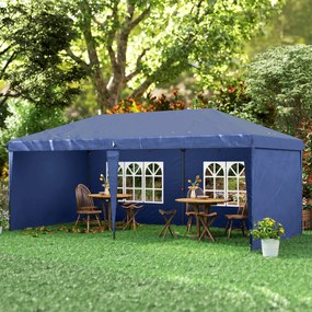 Outsunny skládací pavilon 6x3 m, pop-up s 4 odnímatelnými bočními stěnami, zahradní pavilon se 2 okny a přepravní taškou, modrý