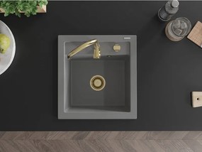 Mexen Vito, granitový dřez 520x490x210 mm, 1-komorový, šedá se zlatým sifonem, 6503521000-71-G