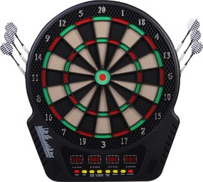 Elektronický šipkový terč HOMCOM s 6 šipkami a 24 šipkovými hlavicemi 27 her 243 možností zásahů 44 x 51,5 x 3,2 cm pro zábavu i soutěže