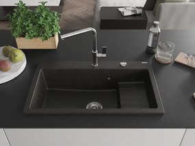 Mexen Omar, 1-komorový granitový dřez 800x480x210 mm, černá-zlatá metalíza, chromový sifon, 6520801005-75