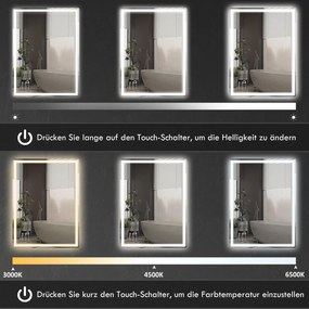HOMCOM Stmívatelné osvětlené koupelnové zrcadlo 80x60 cm s paměťovou funkcí a povrchem proti zamlžení pro moderní koupelny