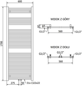 Mexen Pluton, elektrické topné těleso 1700x600 mm + topná tyč 900 W, bílá, W106-1700-600-2900-20