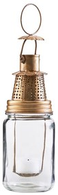 House Doctor Mosazná lucerna Fhia Antique Brass, zlatá barva, čirá barva, sklo, kov