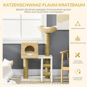 PawHut škrabadlo 100,5 cm s kočičí jeskyní, pelíškem, schody a sisalovými škrabadly, pro kočky do 4,5 kg, Přírodní