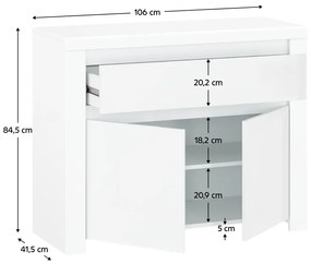 Kondela Komoda 2D1S, bílý lesk, LINDY