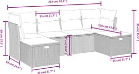 6dílná zahradní sedací souprava a podušky světle šedá polyratan 3263238