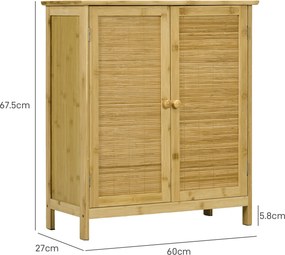 HOMCOM Komoda v Boho stylu z ratanu a bambusu, dvoudveřová s vnitřními policemi, 60x27x67,5 cm, přírodní barva