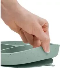 KikkaBoo Talíř dělený s přísavkou Platinum Silicone Sage / od 6 měsíců