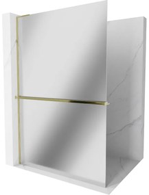 Mexen Kioto+ L, sprchová zástěna Walk-In s poličkou a věšákem 90 x 200 cm, 8mm sklo vzor zrcadlo, zlatý lesklý profil, 800-090-123-50-50
