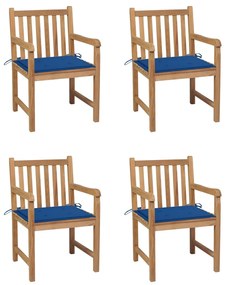 Zahradní židle 4 ks královsky modré podušky masivní teak,  3073014