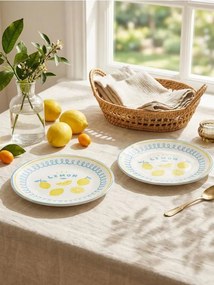 Sinsay - Keramické talíře s motivem citronů 2 pack - modrá